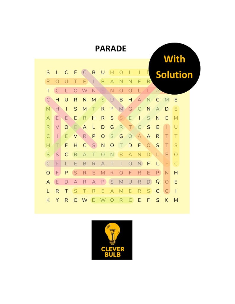 Parade Easy to Read Word Search Puzzle With Solution Digital Download ...