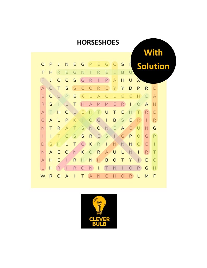 Horseshoes Word Search Puzzle With Solution Digital Download - Etsy