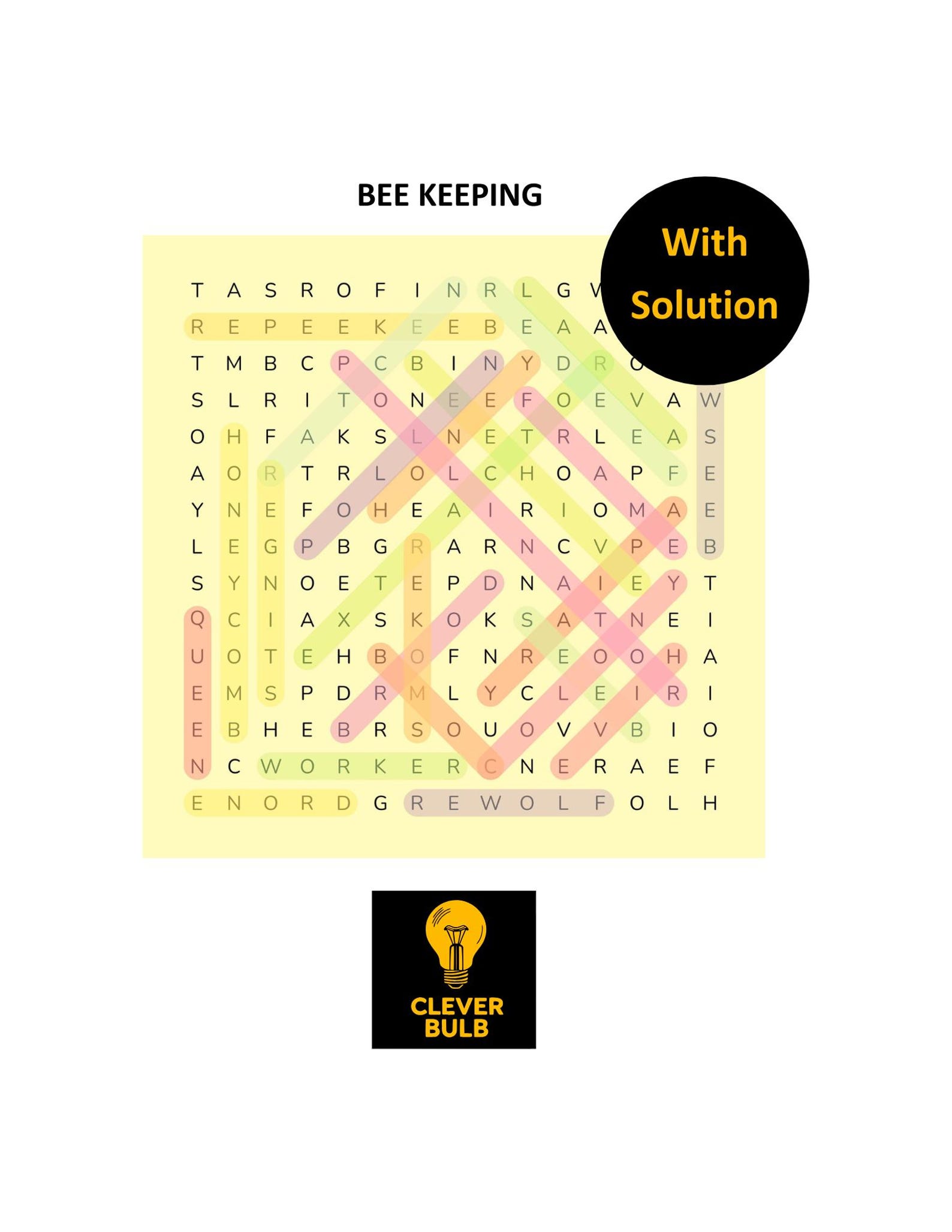 Bee Keeping Word Search Puzzle With Solution Digital Download - Etsy