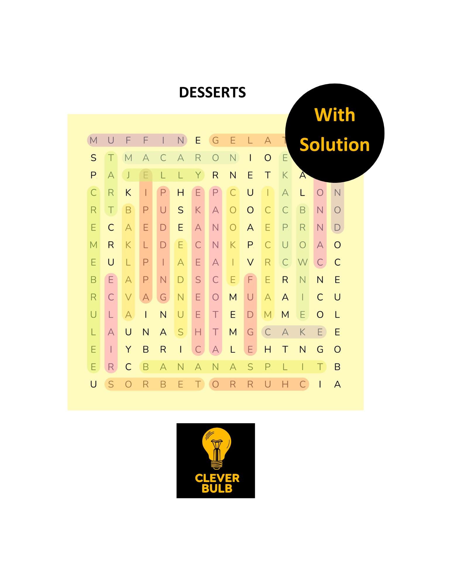 Desserts Printable Word Search Puzzle With Solution Digital Download - Etsy