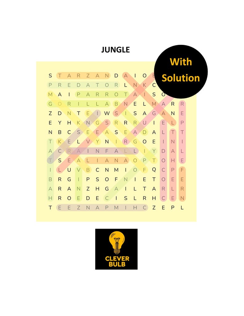 Jungle Word Search Puzzle With Solution Digital Download - Etsy
