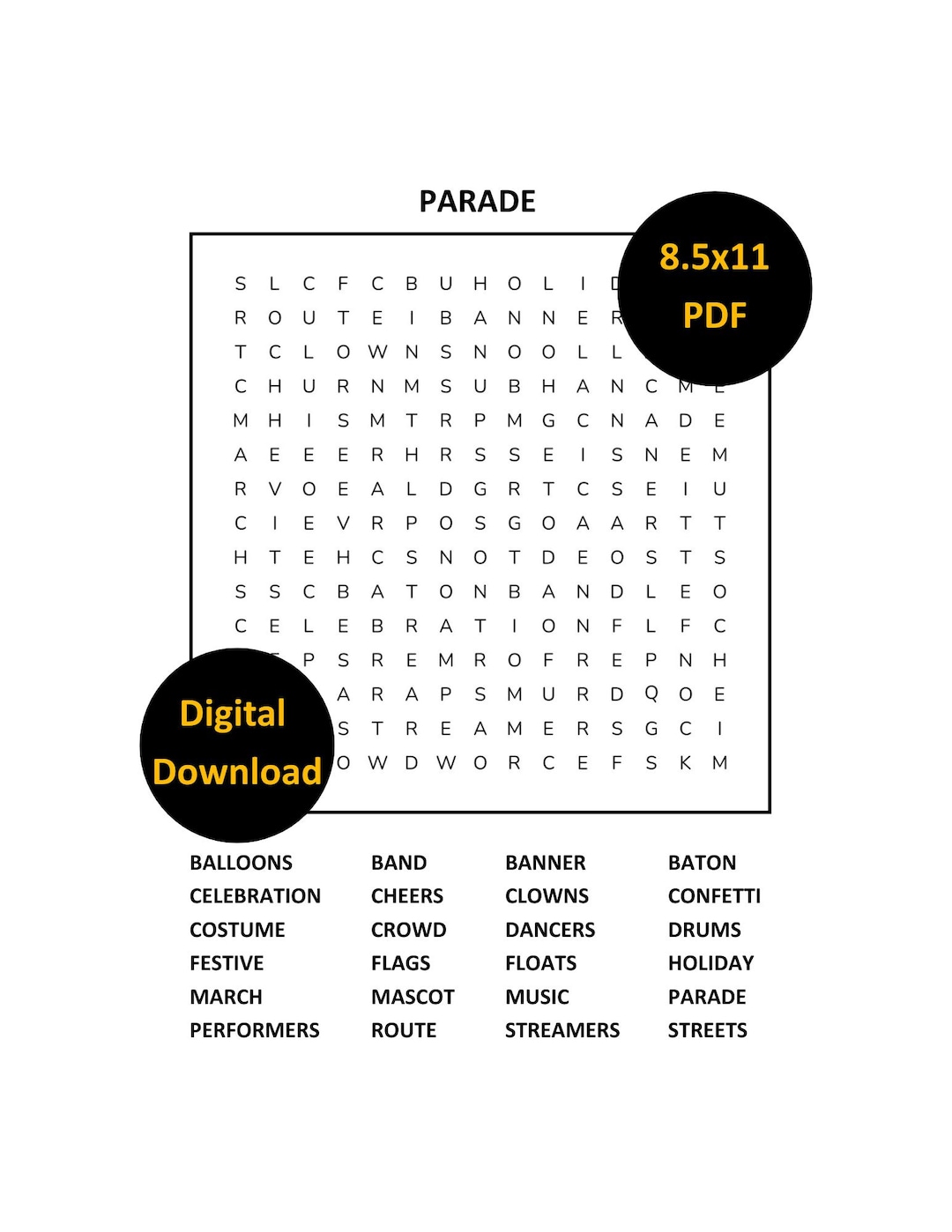 Parade Easy to Read Word Search Puzzle With Solution Digital Download ...