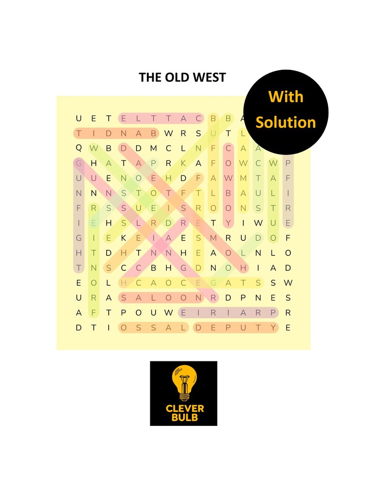 The Old West Word Search Puzzle With Solution Digital Download - Etsy