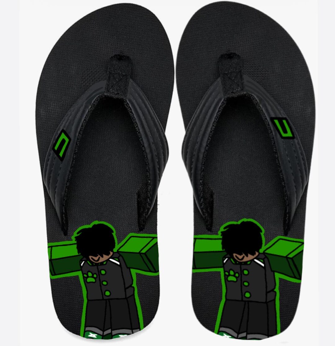 Roblox Kids Flip Flops Sandals - Black/green - Etsy
