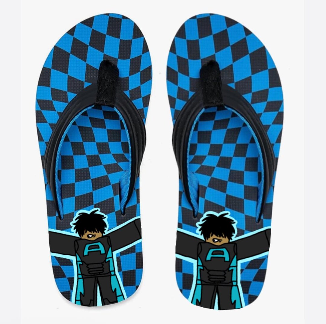 Roblox Kids Flip Flops Sandals - Blue/black - Etsy