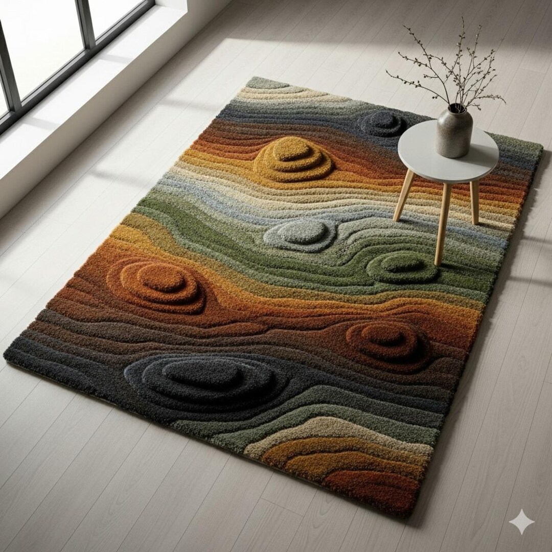 Hand-tufted Wool Blend Rug | Colorful Tree Ring Area Rug | Abstract ...