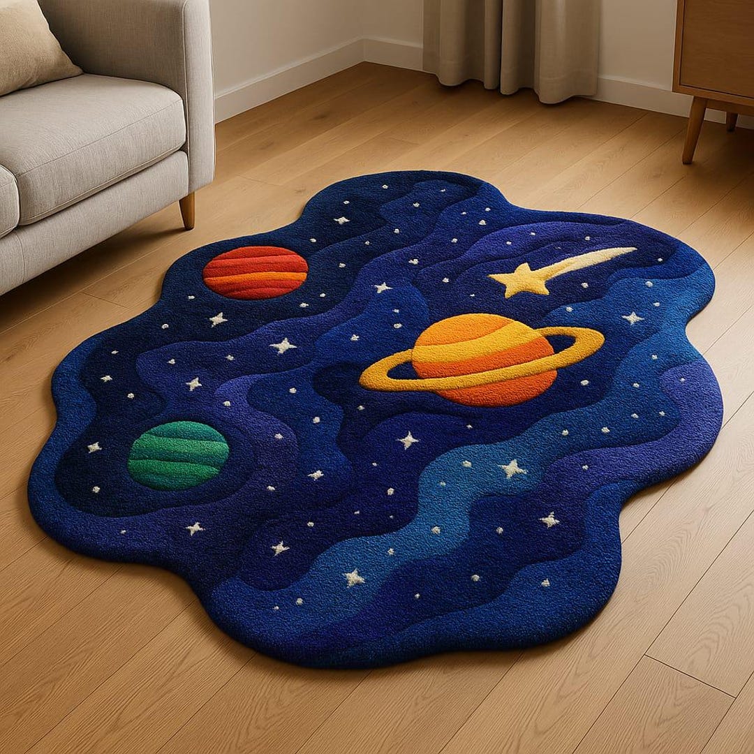 Hand Tufted Outer Space Rug: Kids Playroom Galaxy Decor - Etsy