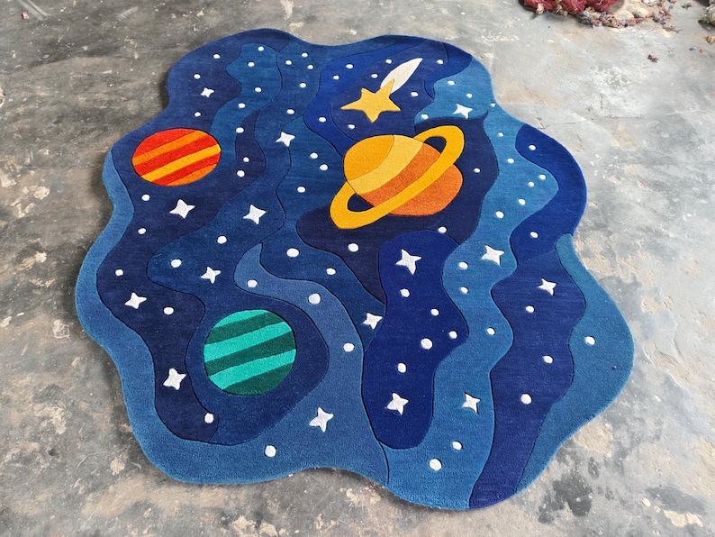 Hand Tufted Outer Space Rug: Kids Playroom Galaxy Decor - Etsy