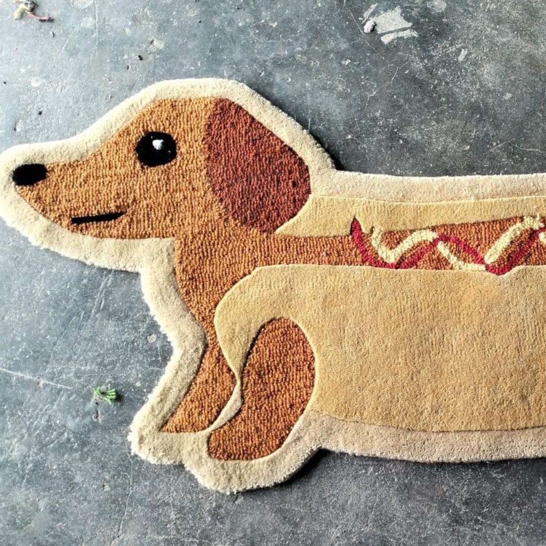 Dachshund Hot Dog Rug 2x3 | Funny Food Area Rug | Hand Tufted Dog Shape ...