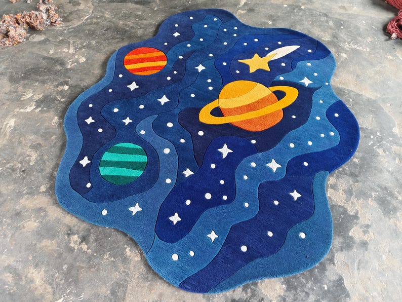 Hand Tufted Outer Space Rug: Kids Playroom Galaxy Decor - Etsy