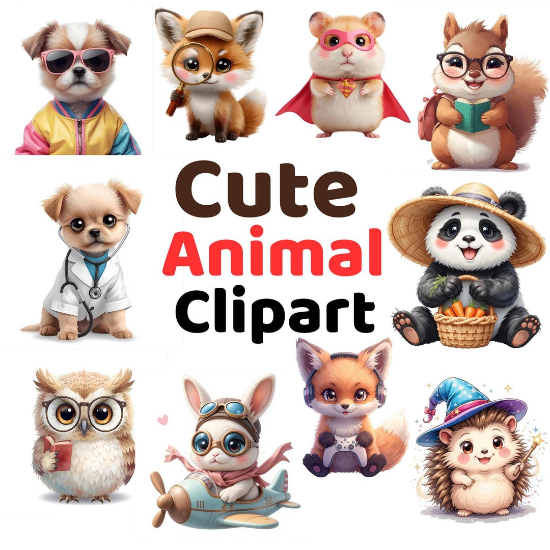 20 Cute Kawaii Animal Clipart Bundle | Cartoon Animal PNG for Kids ...