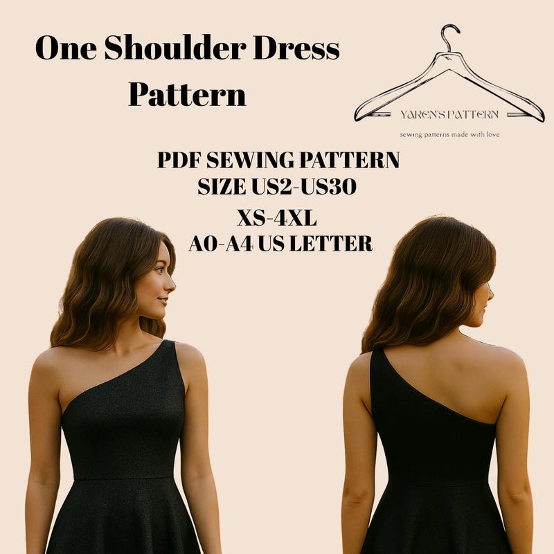 One Shoulder Dress Pattern - Etsy