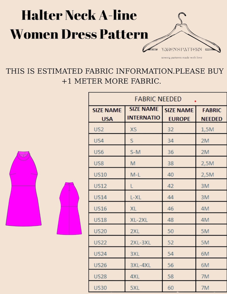 Halter Neck A-line Dress Sewing Pattern PDF |XS–4XL | US2–US30 | A0 A4 ...