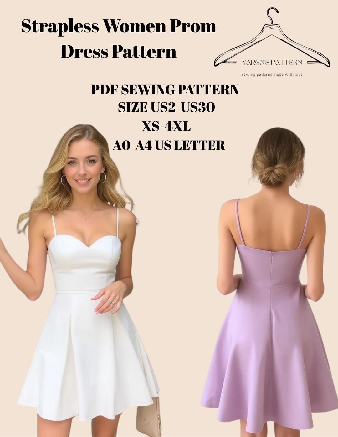 Strapless Mini Dress Sewing Pattern,women Size:us2 to US30,PDF Pattern ...