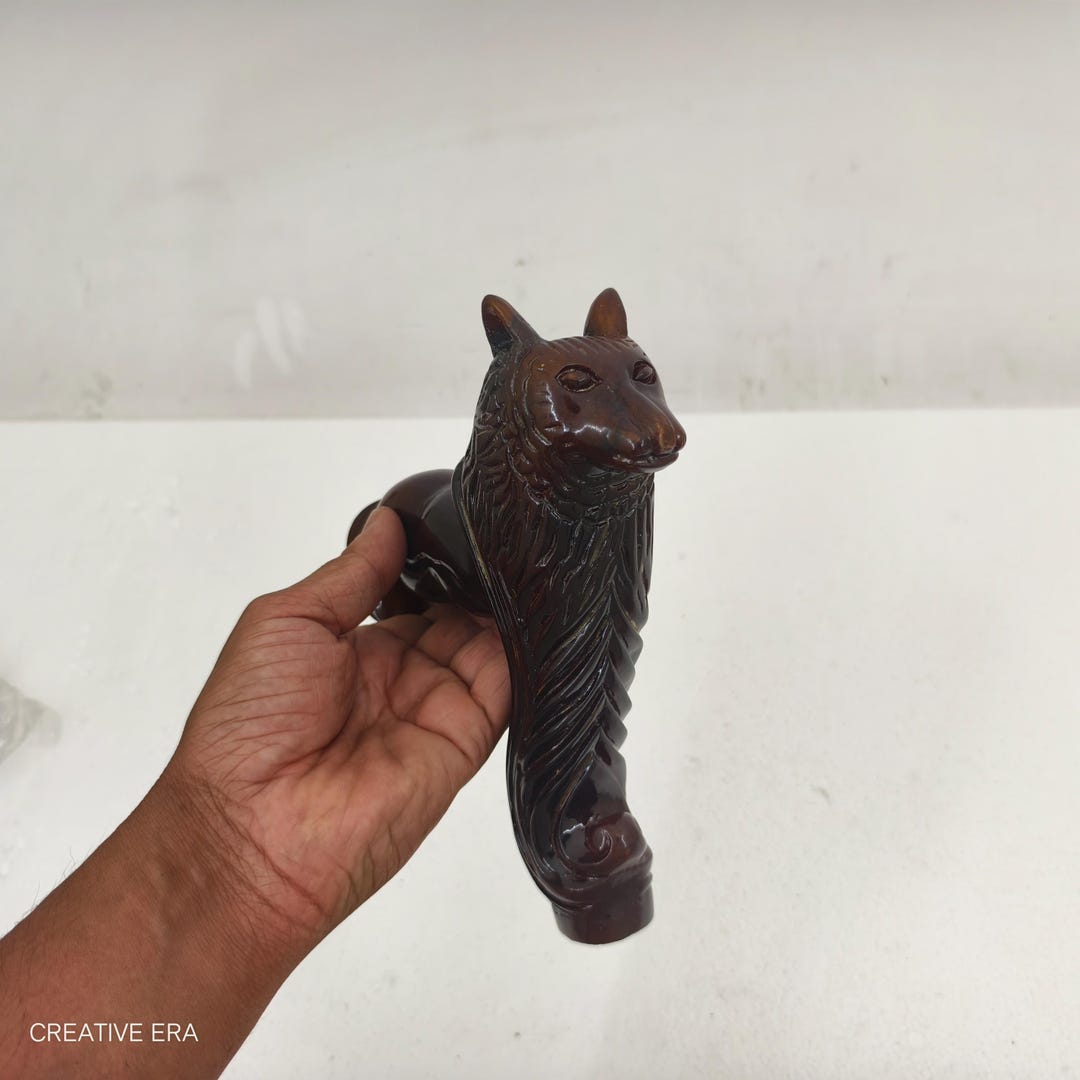 Wooden Carving Wolf Stick Handle Walking Cane Wooden Handle 10 Inch ...