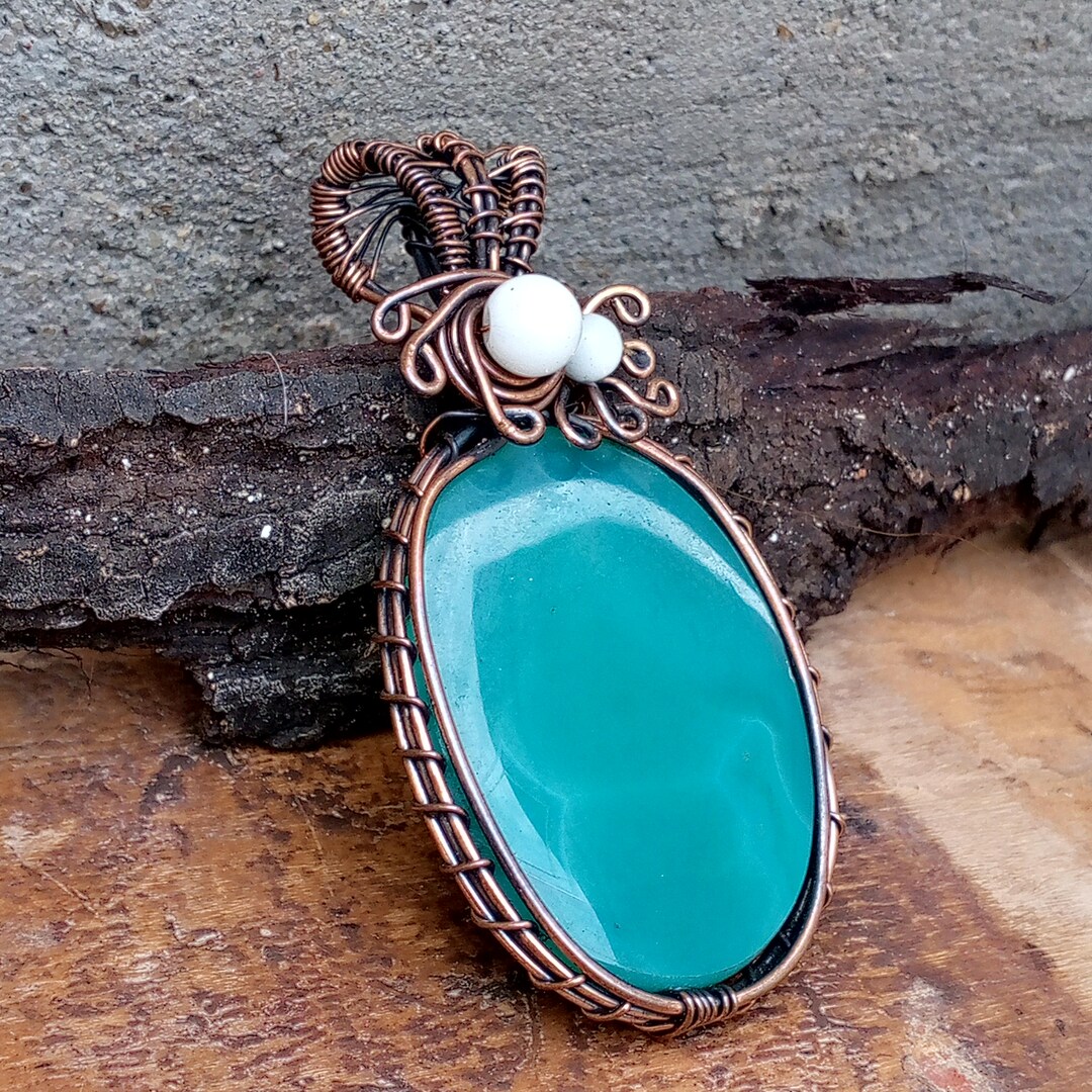 Green Onyx Pendent/pure Copper Pendant/handmade Pendant/gemstone ...