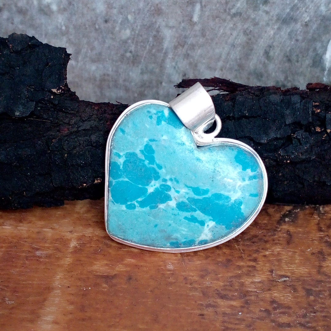 Genuine Sleeping Beauty Turquoise Heart Pendant, 925 Sterling Silver ...