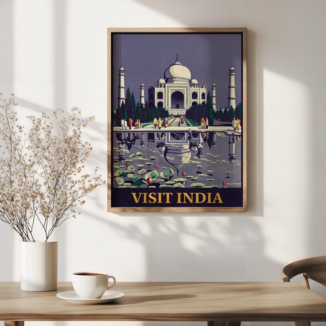 Vintage Taj Mahal India Asia Travel Poster, Framed / Unframed Wall Art ...