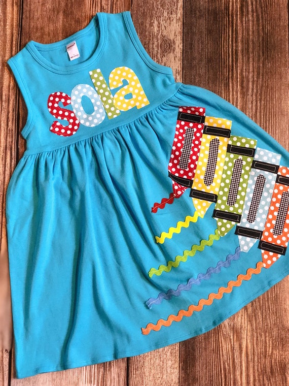 Back to School Outfit Back to School Dress Crayon Applique | Etsy