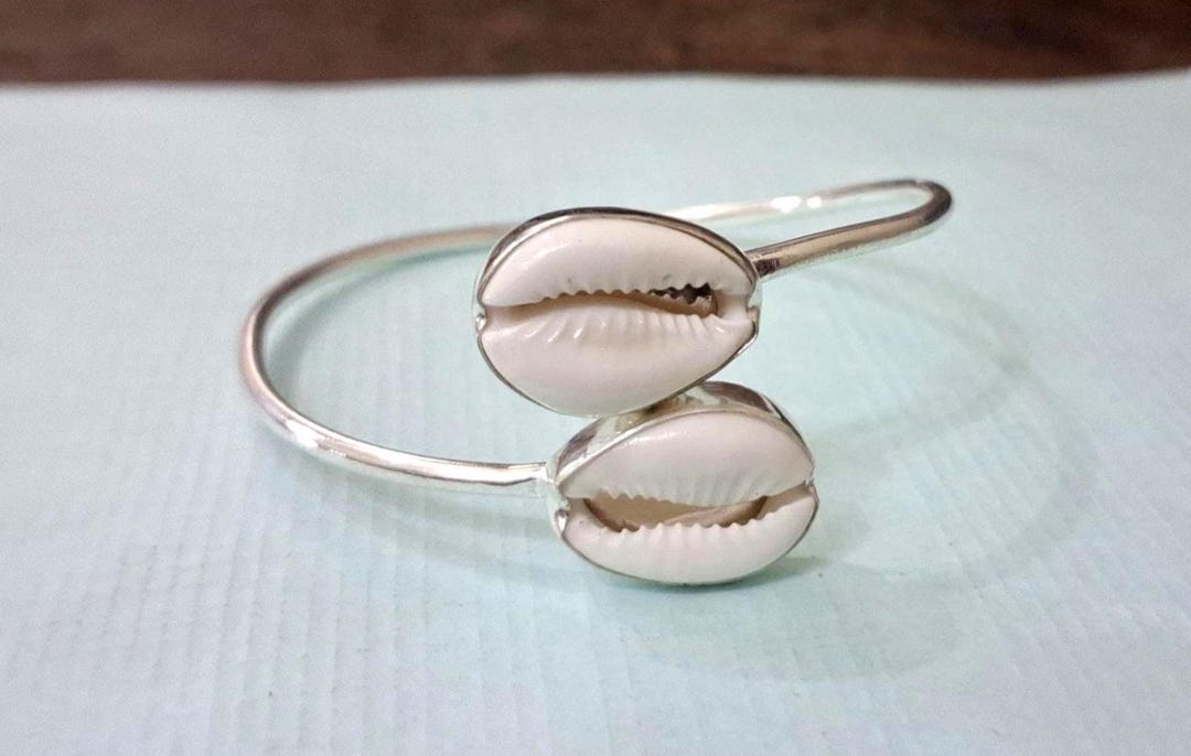 Silver Cowrie Shell Cuff Bracelet: Adjustable Bohemian Bangle Boho ...