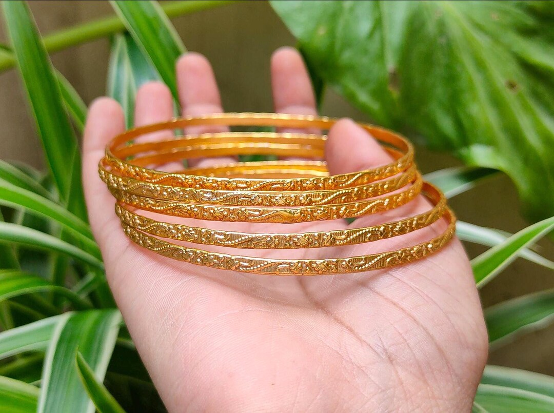 18K Gold Plated Stacking Bangles: Set of 5 Indian Jewelry, Gift for ...