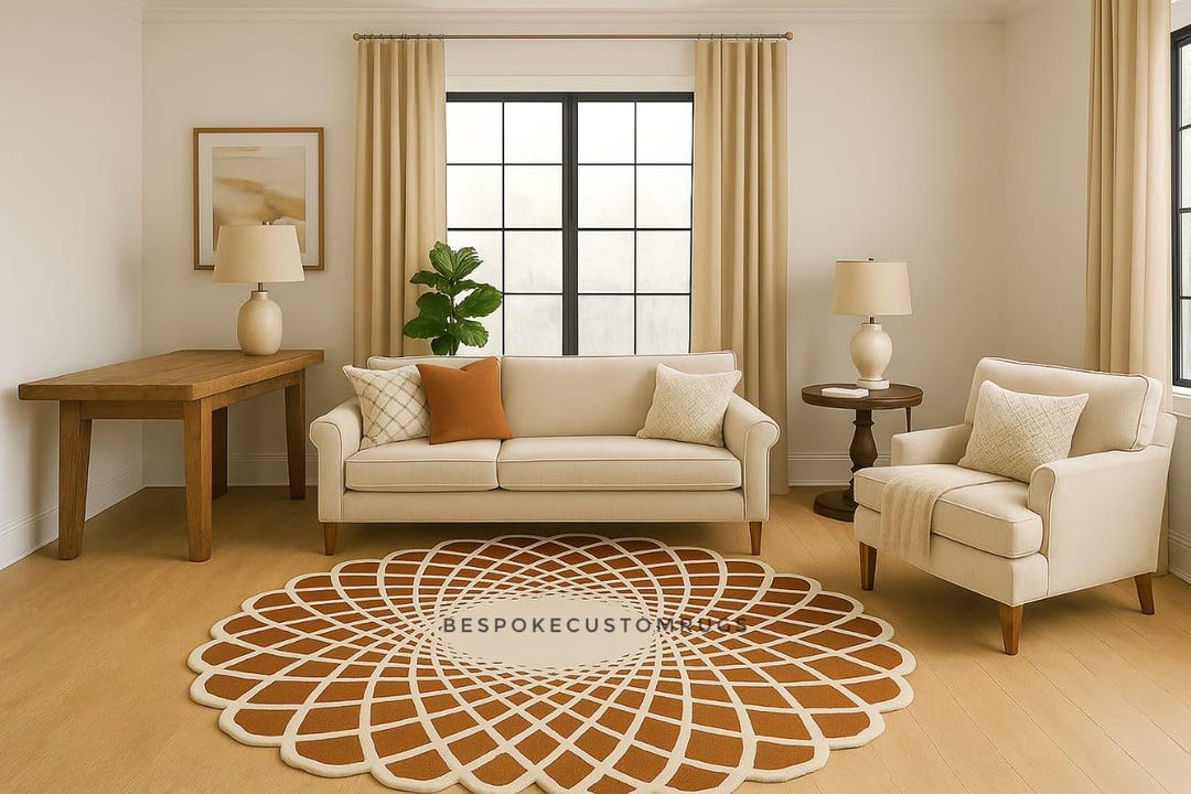 Terracotta Lattice Round Rug: Modern Bohemian Style - Etsy