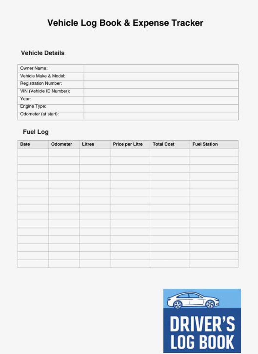 Printable Vehicle Logbook A4 | Mileage, Fuel & Maintenance (PDF) | Car ...