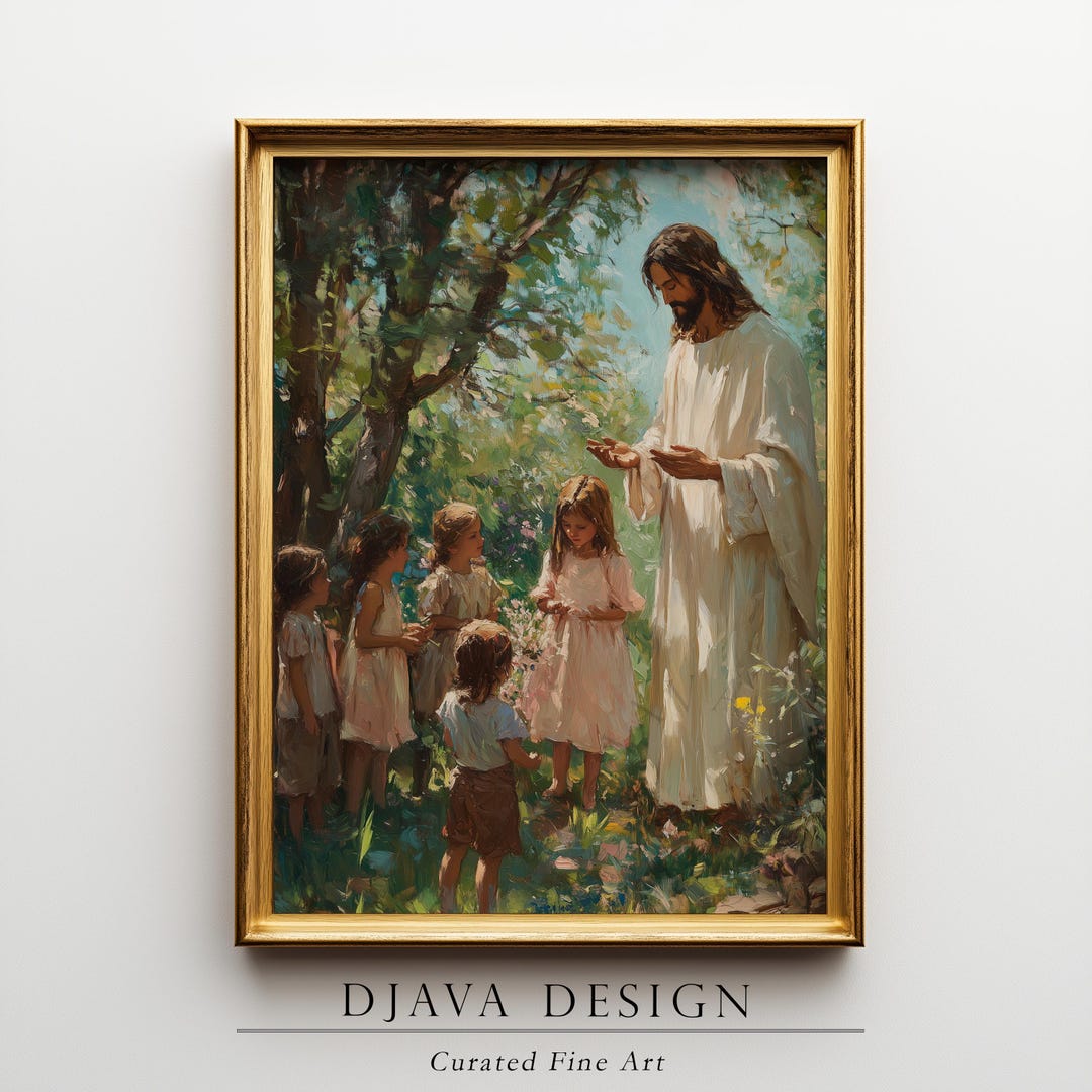 Jesus Christ Blessing Children Oil Painting - Vintage Christian Wall ...