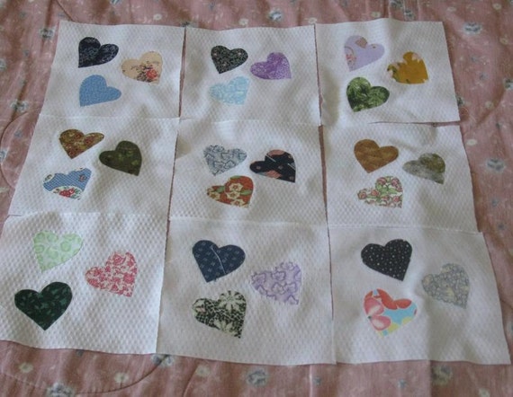Items similar to Quilt blocks applique Scattered Hearts 9 blocks 6 in ...