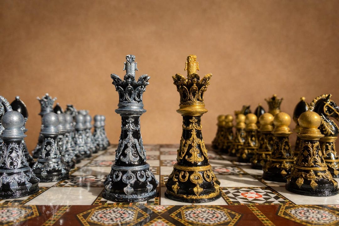 Luxury Unique Handmade Chess Set, Ornate Gold & Silver Pieces, Baroque ...