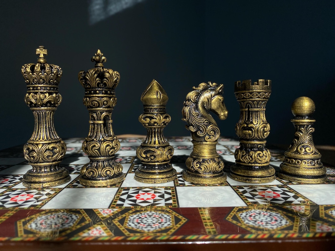 Luxury Baroque Staunton Ornate Chess Set-handpainted Pieces -king Size ...