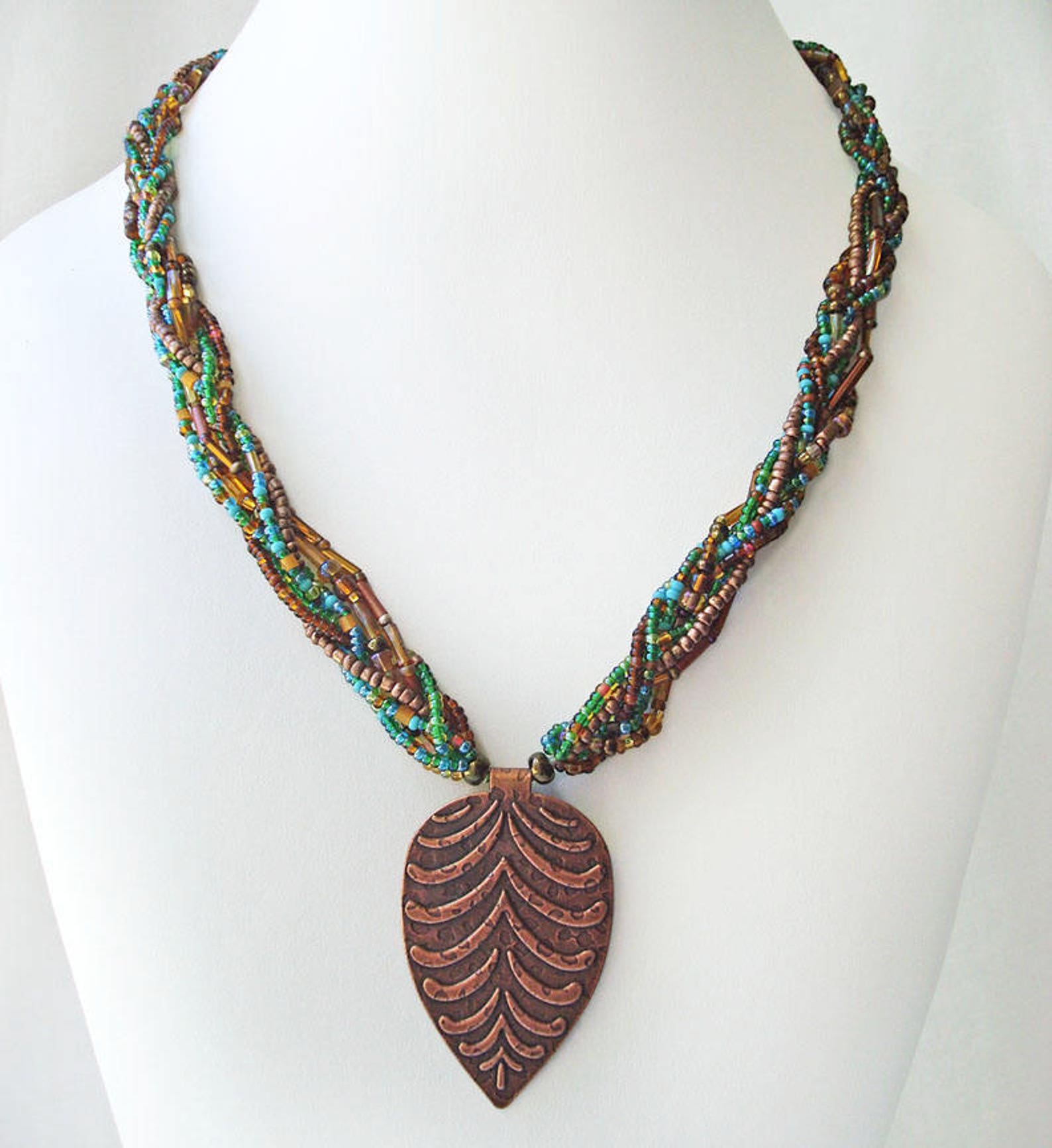 Beaded Pendant Necklace Multi-strand Beaded Jewelry Hammered | Etsy