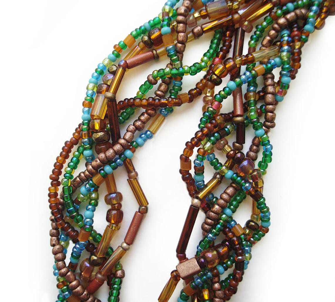 Beaded Pendant Necklace Multi-strand Beaded Jewelry Hammered | Etsy