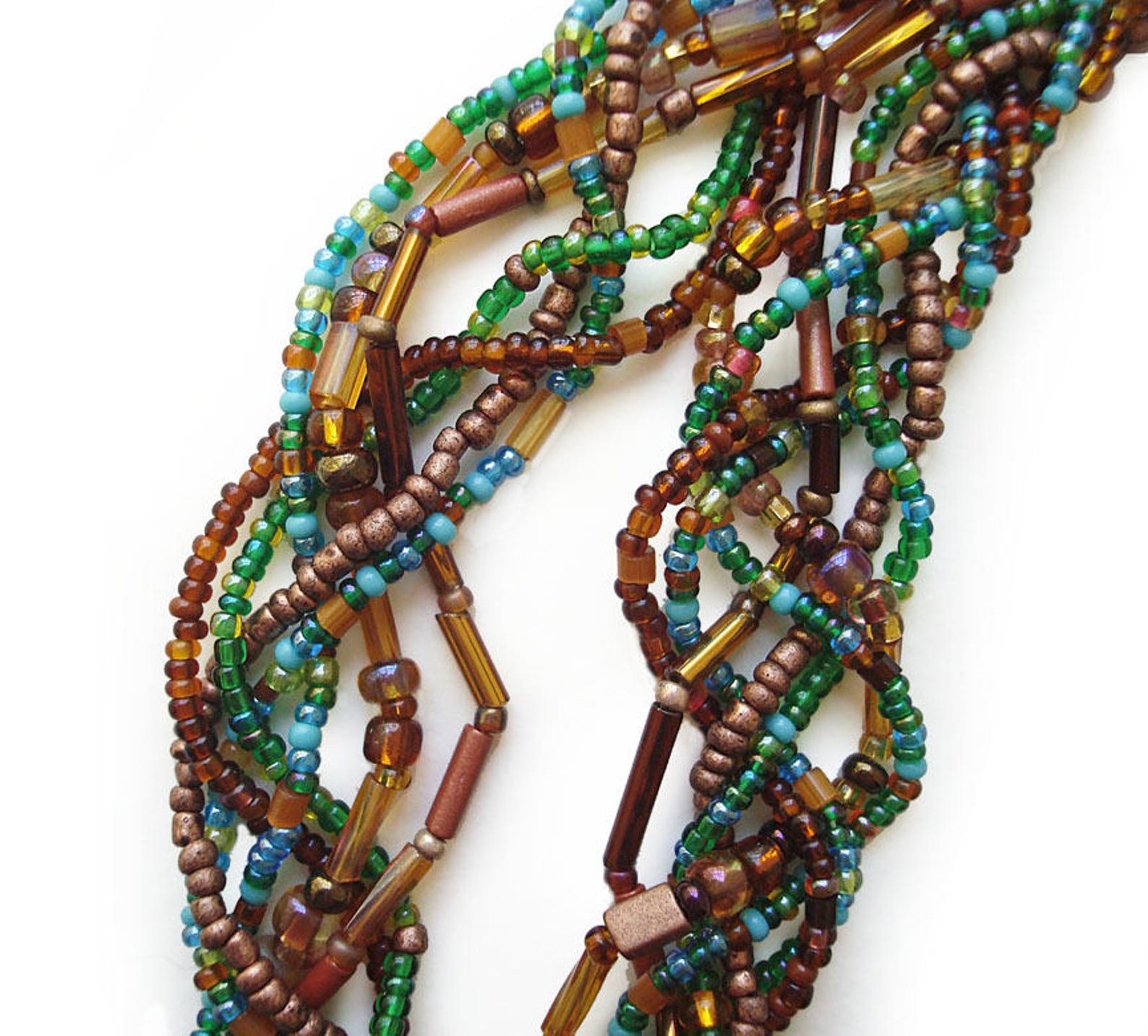 Beaded Pendant Necklace Multi-strand Beaded Jewelry Hammered | Etsy