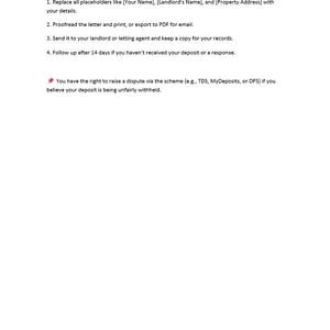 UK Tenancy Deposit Refund Letter Template | Editable Word Document for ...