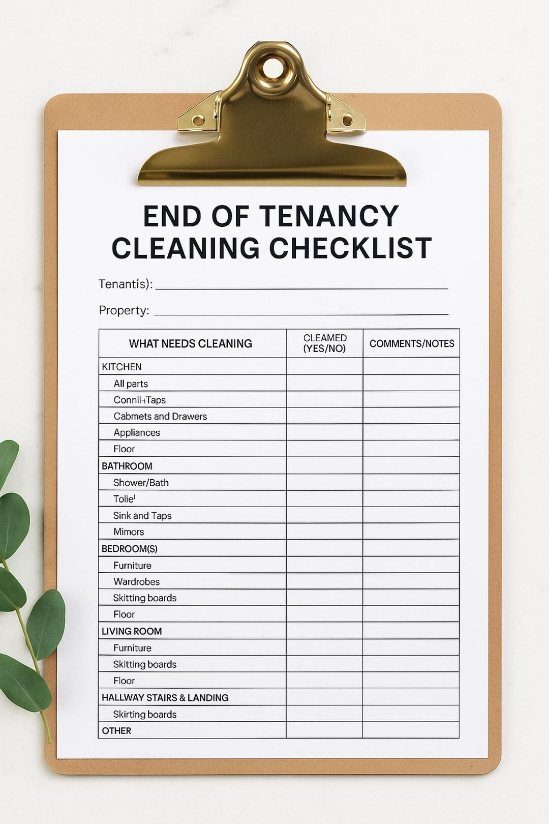 End of Tenancy Cleaning Checklist | Printable Property Cleanliness Form ...