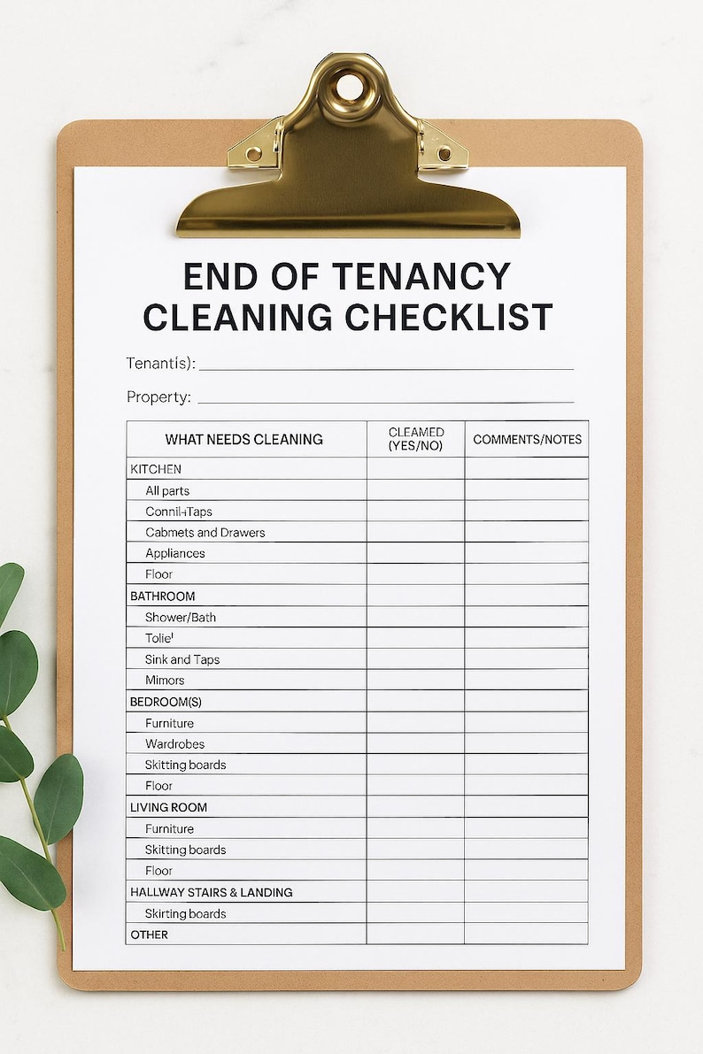 End of Tenancy Cleaning Checklist | Printable Property Cleanliness Form ...