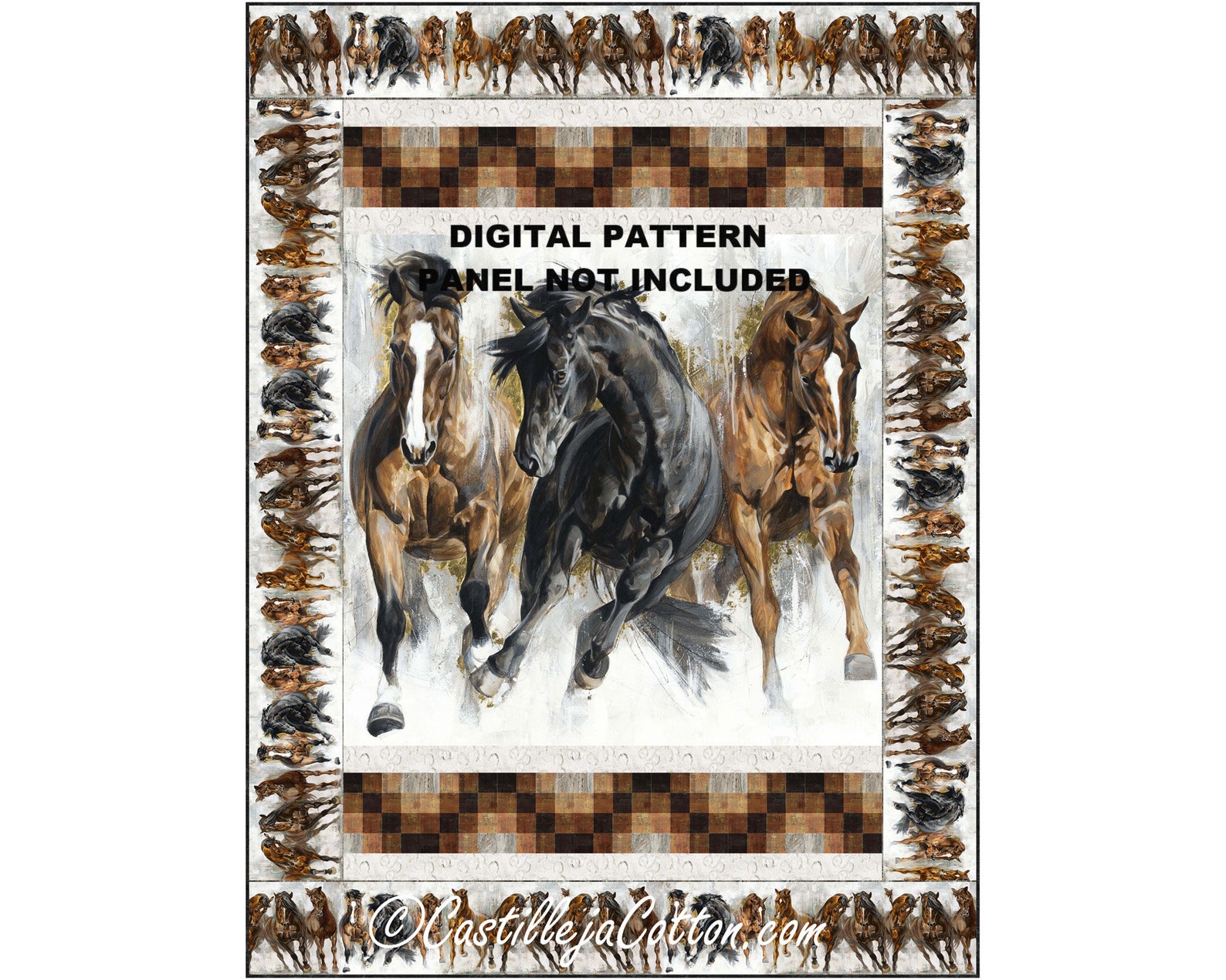 Wild Stallions Quilt Epattern, 5890-1e, Digital Pattern, Horse Panel ...