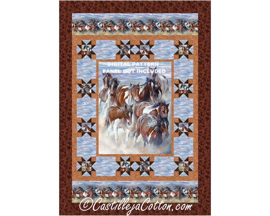 Starry Wild Horses Quilt Pattern, 5955-1e, Digital Pattern, Horse Panel ...