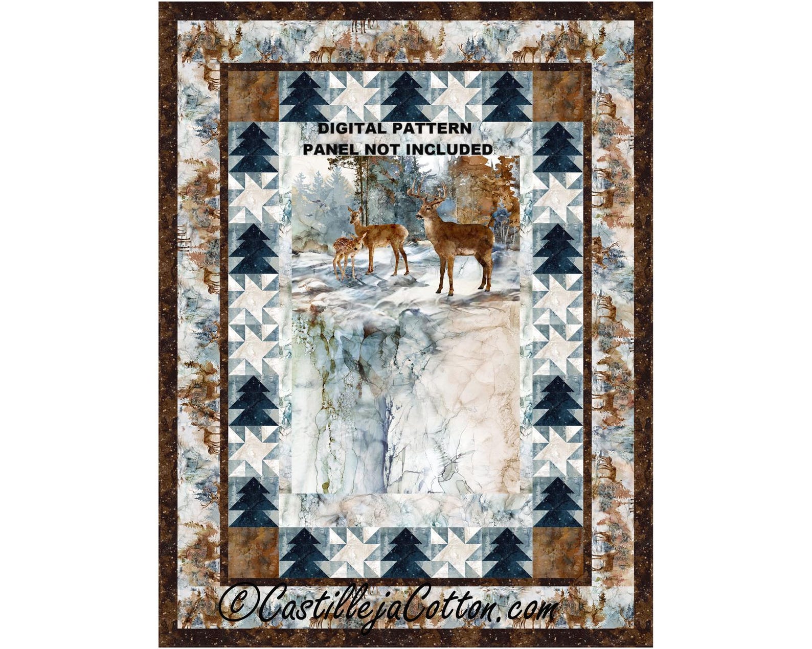 Highland Deer Quilt Pattern, 5858-2e, Digital Pattern, Deer Panel Lap ...