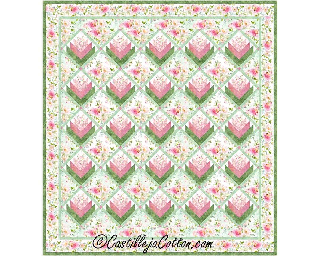 Floral Log Cabins Queen Quilt Pattern, 5612-5e, Digital Pattern, Floral ...