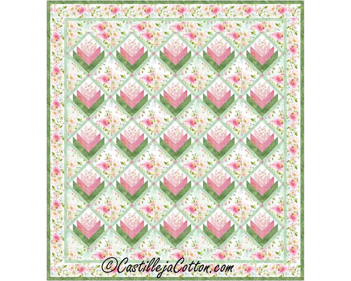 Floral Log Cabins Queen Quilt Pattern, 5612-5e, Digital Pattern, Floral ...