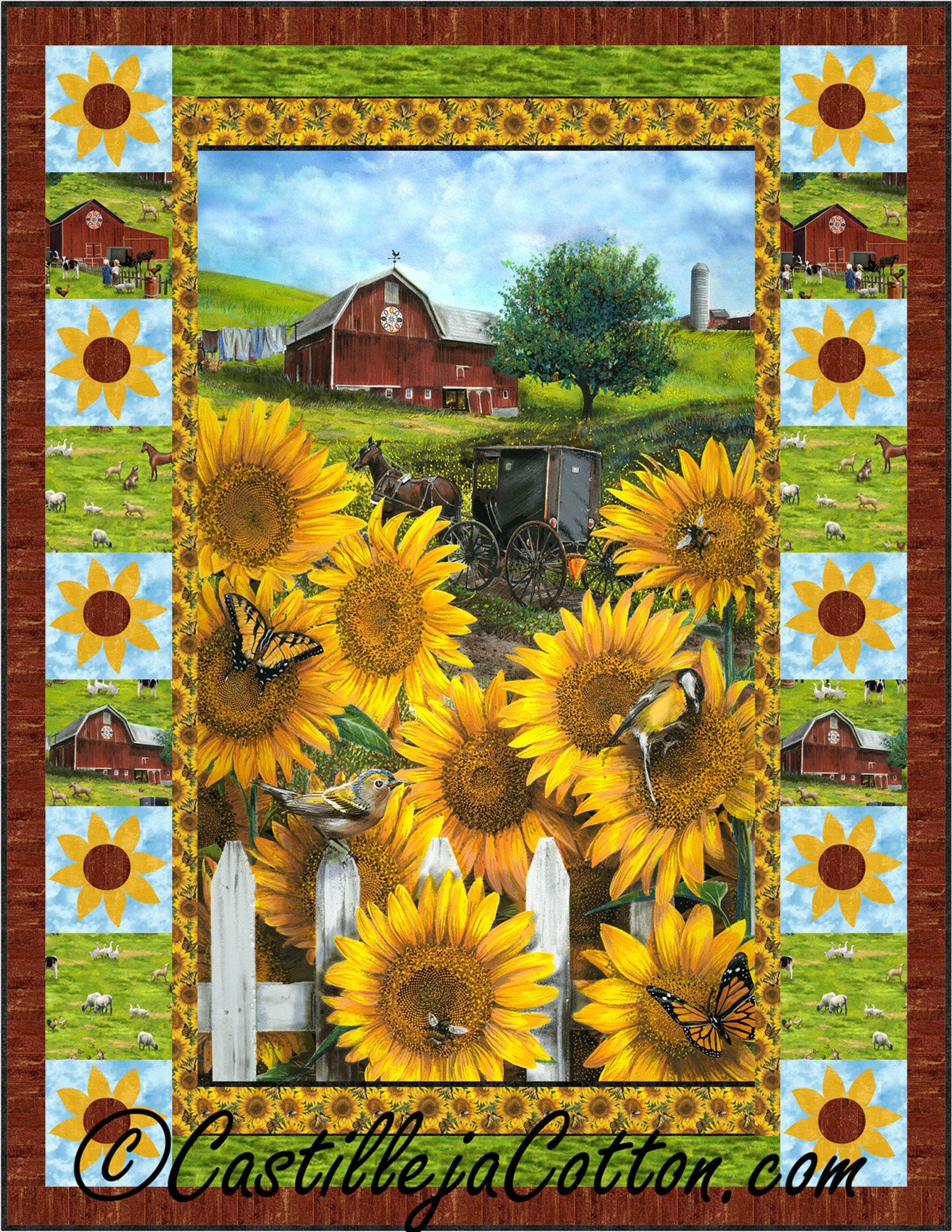 Country Sunflowers Quilt Pattern, 5302-0e, Sunflower Panel Quilt ...