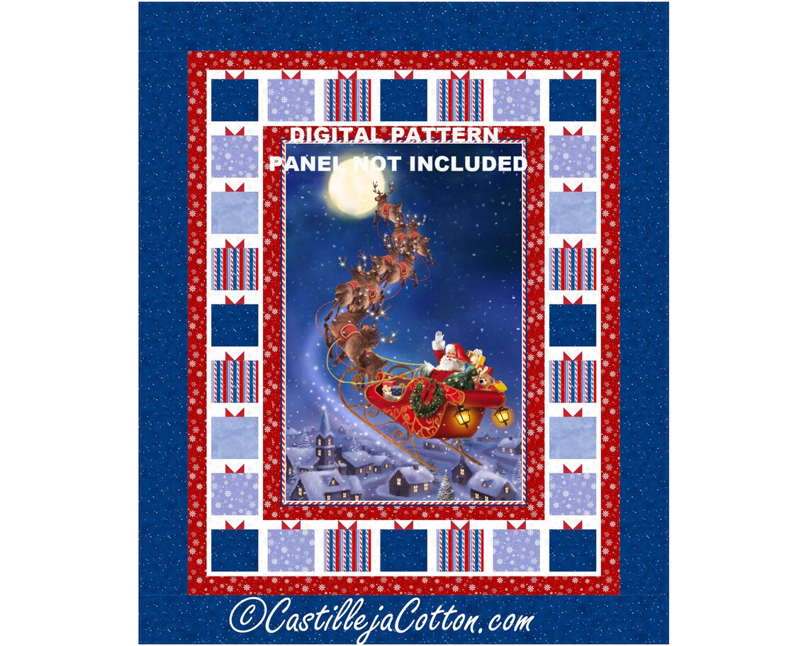 Santa in Flight Quilt Pattern, 5431-2, Digital Pattern, Santa Panel Lap ...