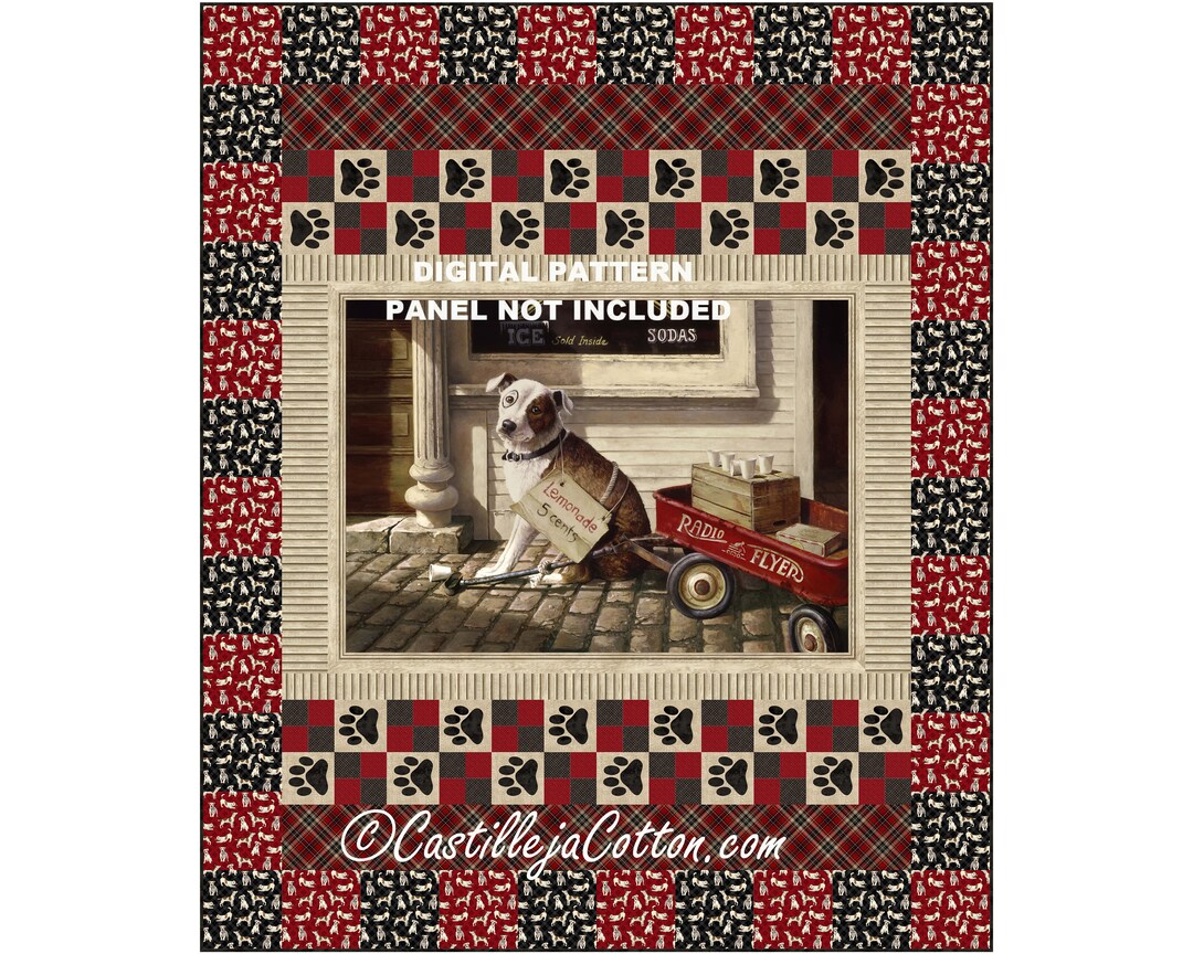 Dog and Lemonade Quilt Epattern, 5831-1, Dog Lap Quilt Pattern, Panel ...