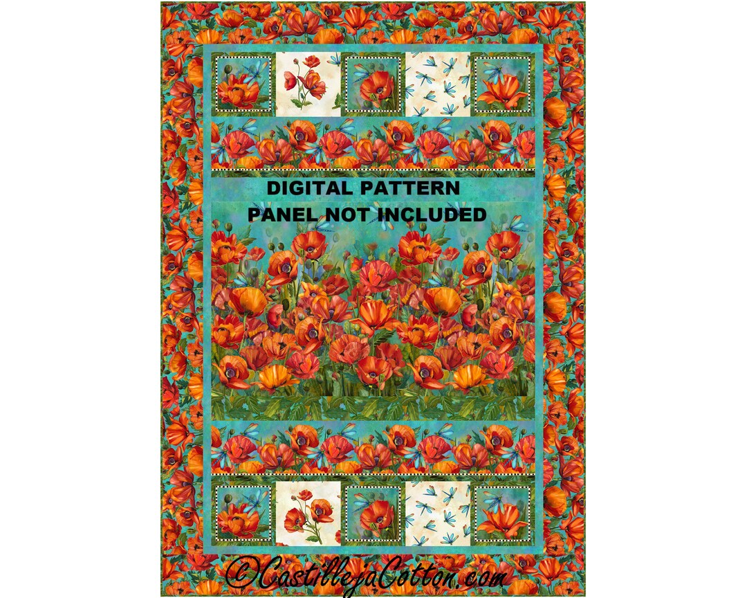 Charisma Poppies Quilt Epattern, 5869-1e, Digital Pattern, Flower Panel Quilt Pattern, Northcott ...