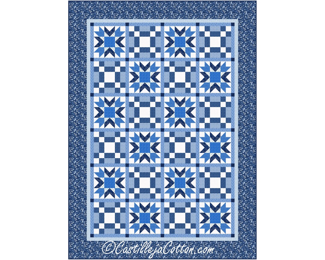 Blue Stars Within Stars Quilt Epattern, 5443-2e, Digital Pattern, Lap ...