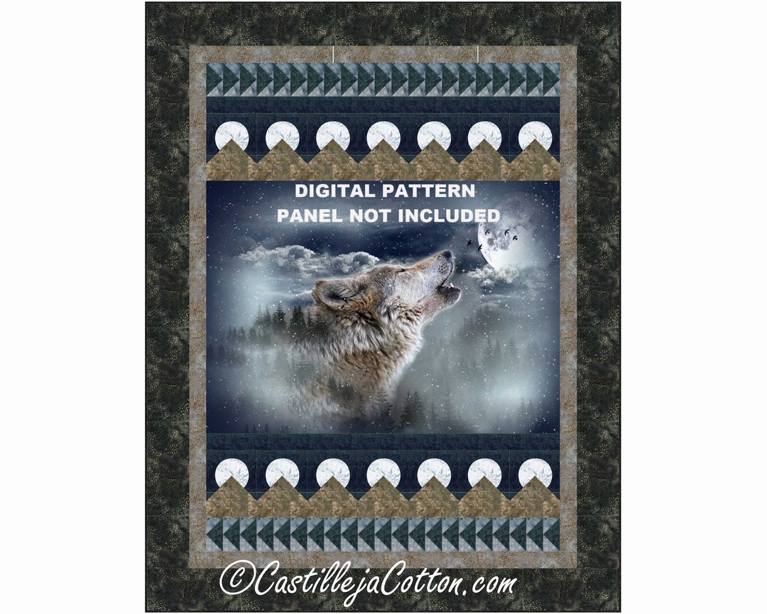 Moon Wolf Quilt Epattern, 5411-1e, Digital Pattern,wolf Panel Lap Quilt ...