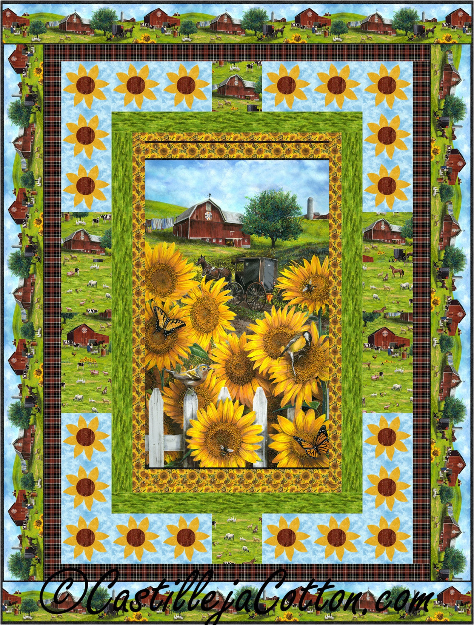 Country Sunflowers Quilt Pattern, 5302-0e, Sunflower Panel Quilt ...