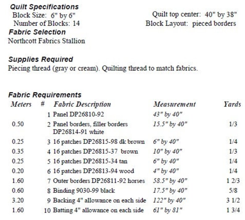 Wild Stallions Quilt Epattern, 5890-1e, Digital Pattern, Horse Panel ...